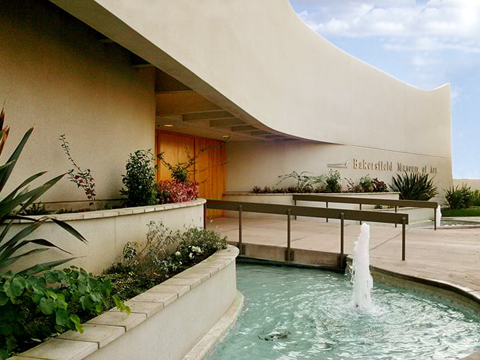 The Bakersfield Museum of Art's elegant curves and gentle fountain create a modernist haven for creativity, where admission costs won't compete with your mortgage.
