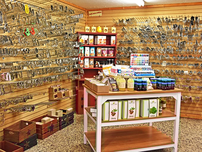 The kitchen gadget wall that would make Julia Child weep with joy. Whatever culinary challenge you're facing, the solution hangs somewhere on this magnificent display.