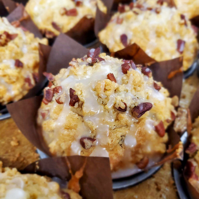 This muffin, topped with pecans and glaze, isn't just breakfast&mdash;it's what morning dreams are made of.