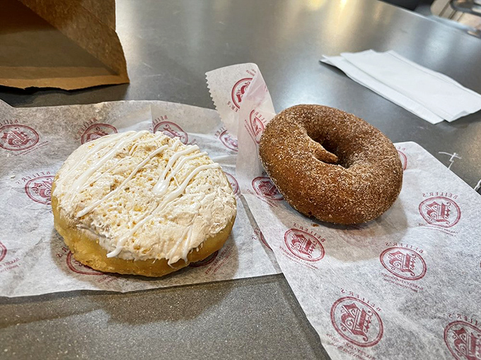 Banana cream and pumpkin donuts sitting pretty, like the dessert version of "The Odd Couple"&mdash;different personalities, equally irresistible.