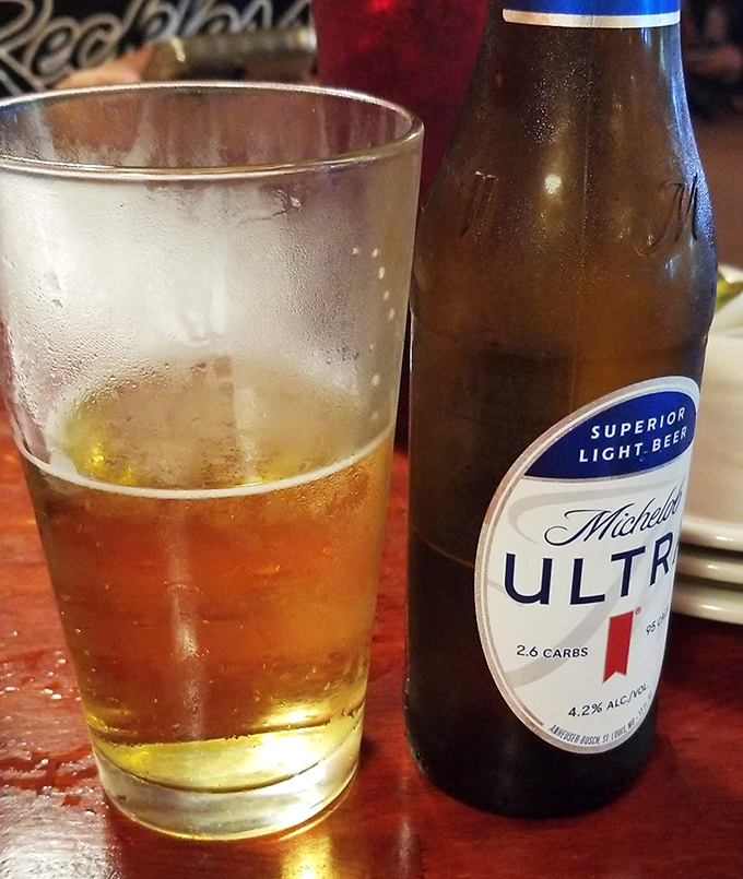 Nothing complements a serious steak like an ice-cold beer. This Michelob Ultra is the supporting actor that knows not to upstage the main attraction.