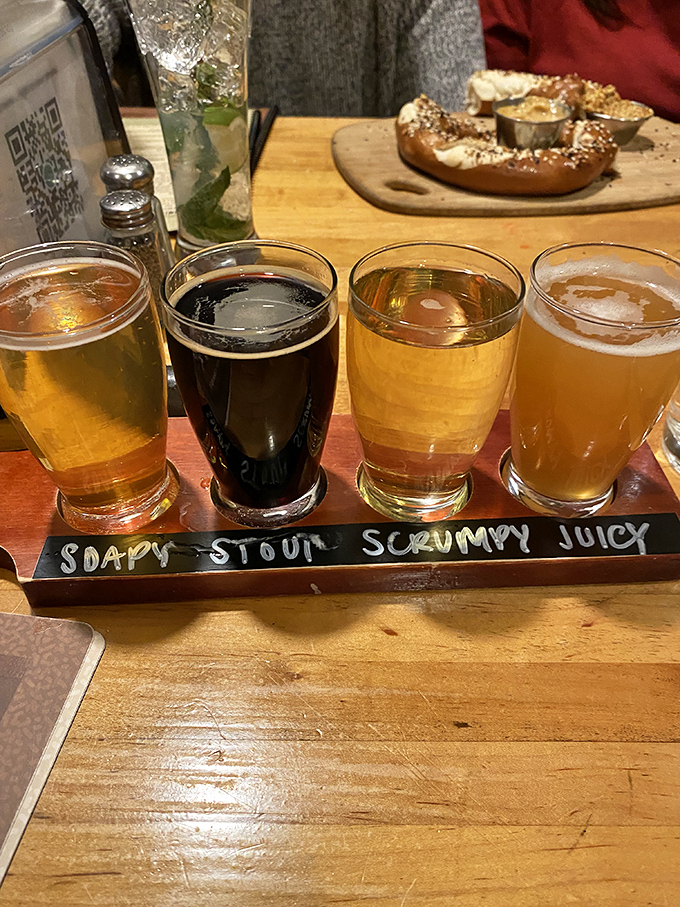Four distinct personalities in glass form&mdash;from "Soapy" to "Juicy"&mdash;this beer flight showcases brewing creativity that pairs perfectly with everything on the menu.