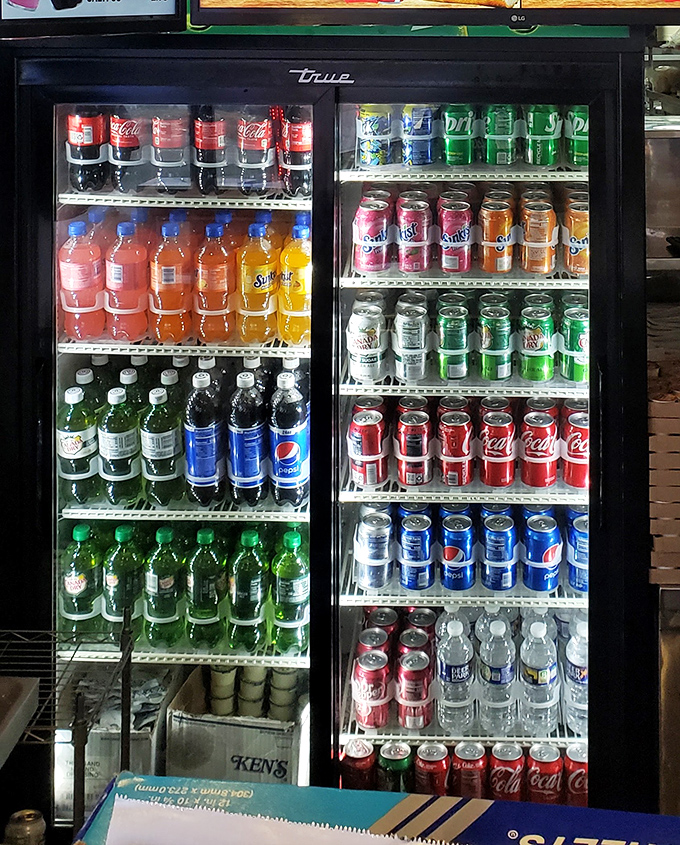 The beverage cooler: where your drink patiently waits to cool the fire that might follow that perfectly spiced bite.