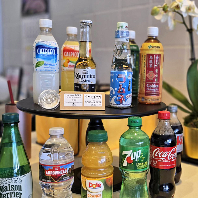 A beverage lineup that spans continents &ndash; from Japanese Ramune to Mexican Coronita. Hydration options for every possible chicken-induced thirst emergency.