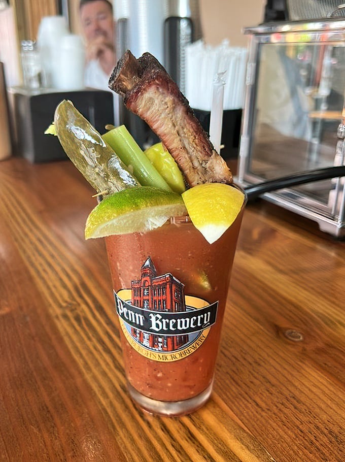This Bloody Mary comes with its own meal—a rib bone garnish that's less accessory and more "why didn't everyone think of this?"