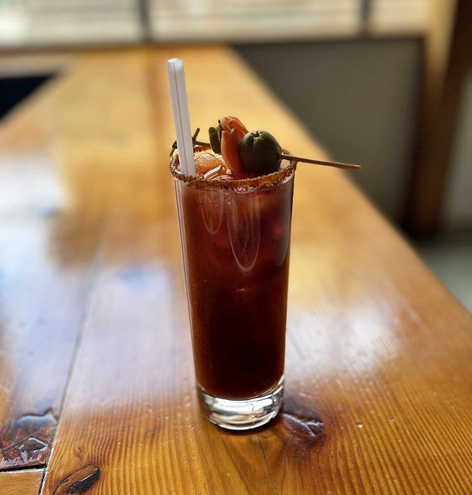 A Bloody Mary that doubles as a meal&mdash;spicy, savory, and garnished with enough vegetables to count as a salad. Brunch in a glass!