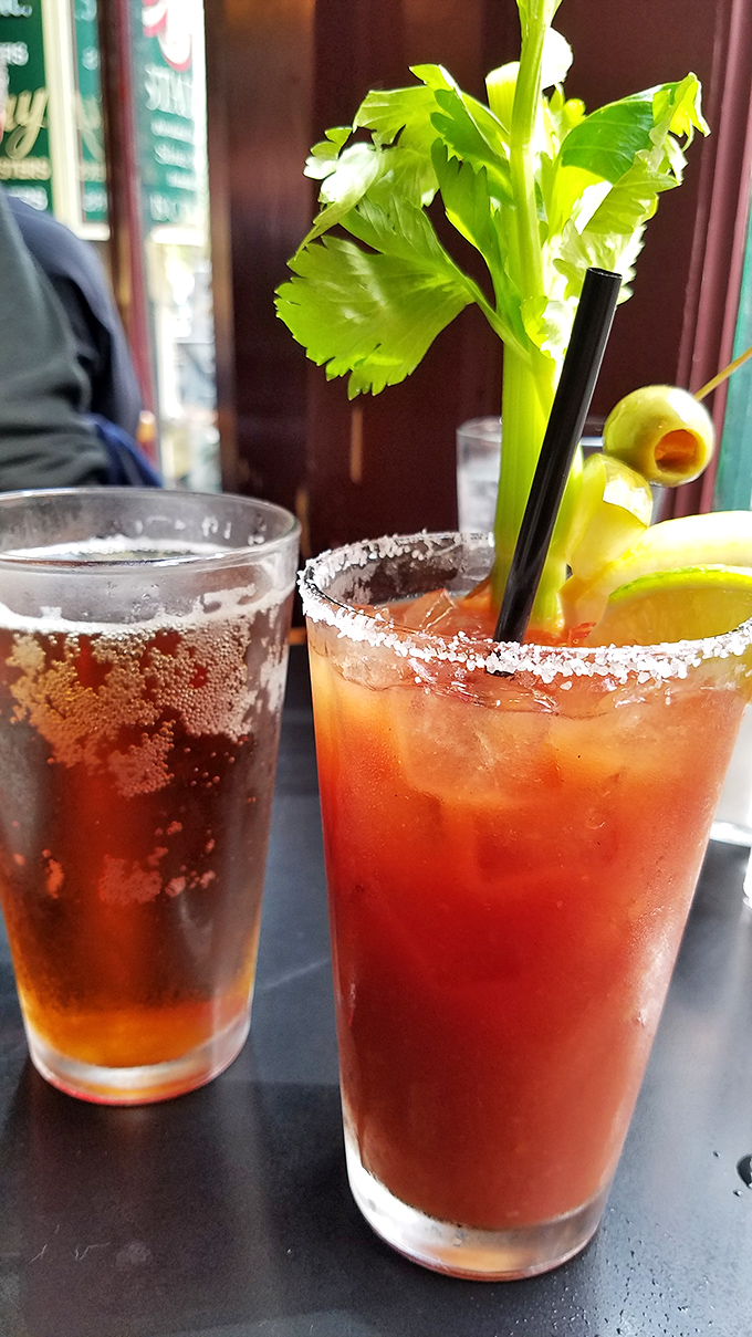 A proper Bloody Mary garnished with celery that could double as landscaping. The perfect brunch companion or hangover remedy.