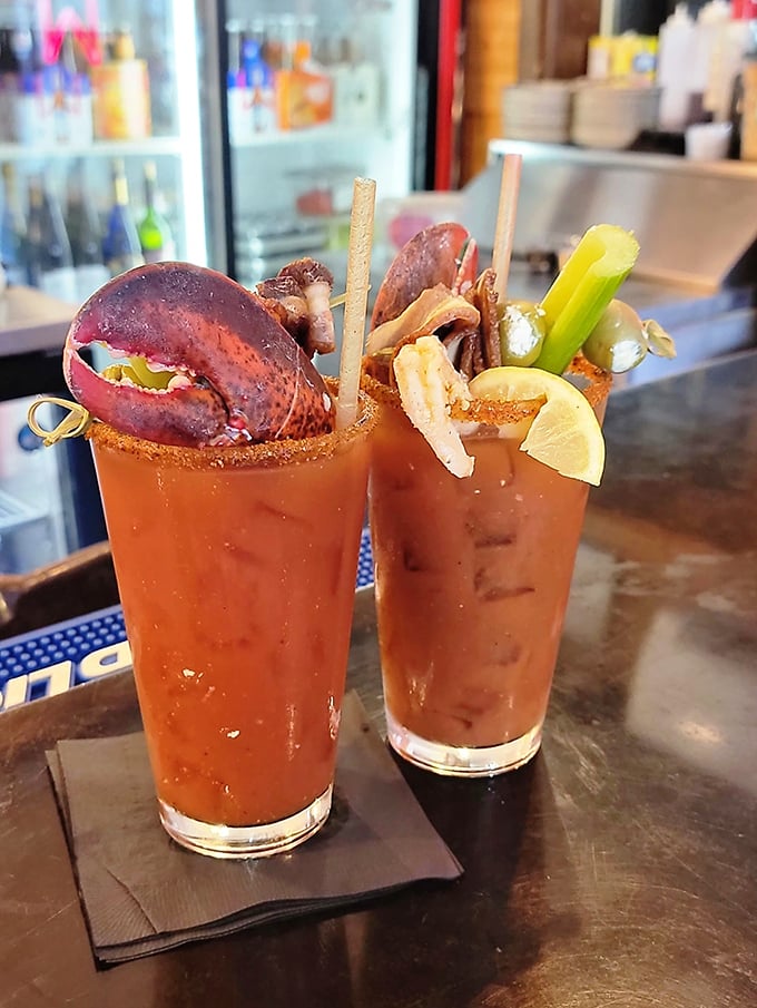Bloody Marys that double as both cocktail and appetizer&mdash;complete with a seafood garnish that's practically a meal unto itself.