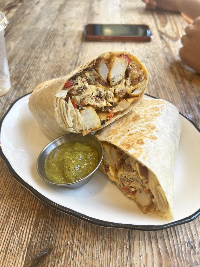 Breakfast burrito perfection &ndash; where eggs, potatoes and pastrami come together in a tortilla embrace that makes mornings worthwhile.