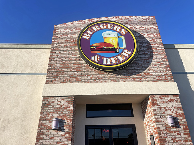 Burgers & Beer's sign promises exactly what the doctor ordered after a day of desert exploration &ndash; comfort food and cold refreshments.