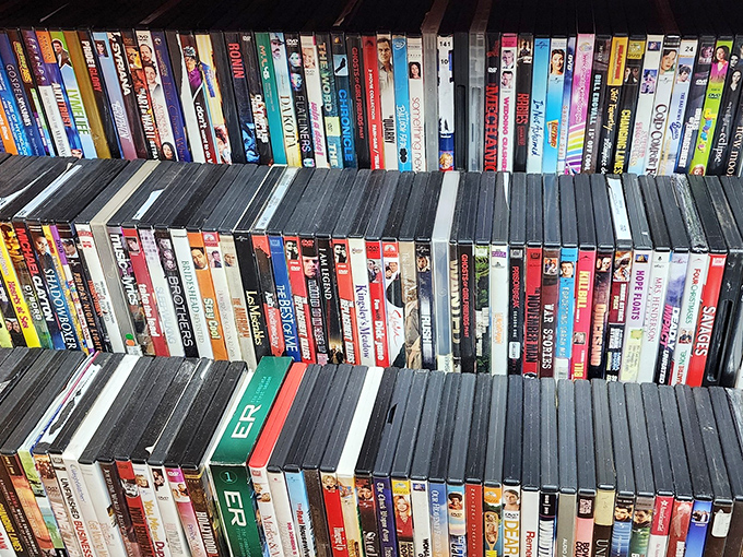 The DVD section&mdash;where forgotten seasons of ER mingle with classic films, proving physical media still has a place in our streaming world.