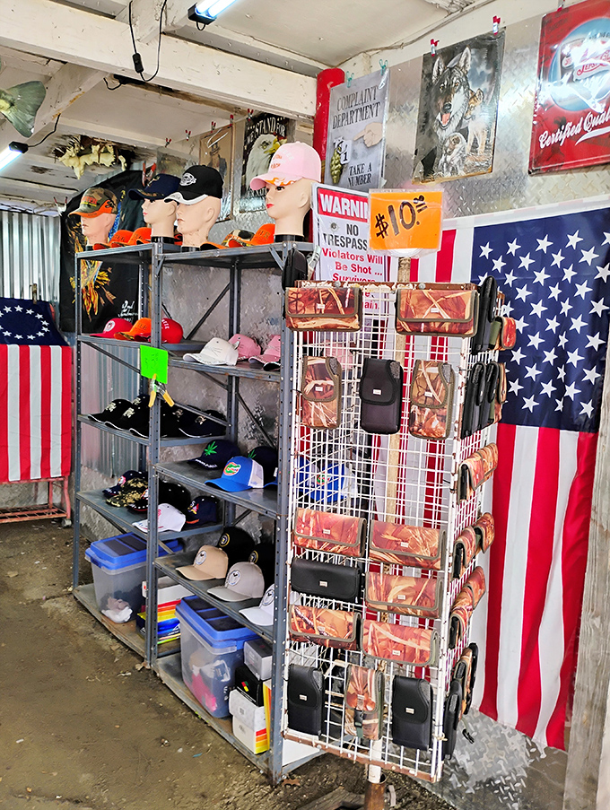 A patriotic display of headwear and accessories where you can literally wear your politics on your head.