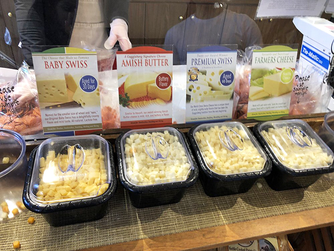 Sample stations: where "just a tiny taste" turns into "I'll take three pounds, please." The gateway drug to serious cheese addiction.