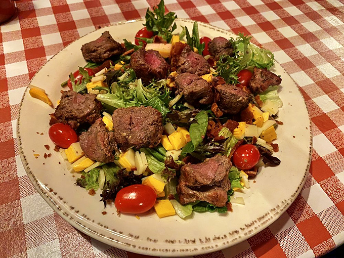When you need to pretend you're eating healthy, this steak-topped salad offers the perfect alibi. "See? Vegetables!"