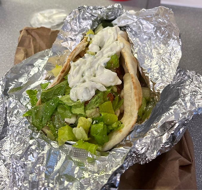 A chicken gyro that proves good things come in pita packages. That tzatziki sauce deserves its own fan club.
