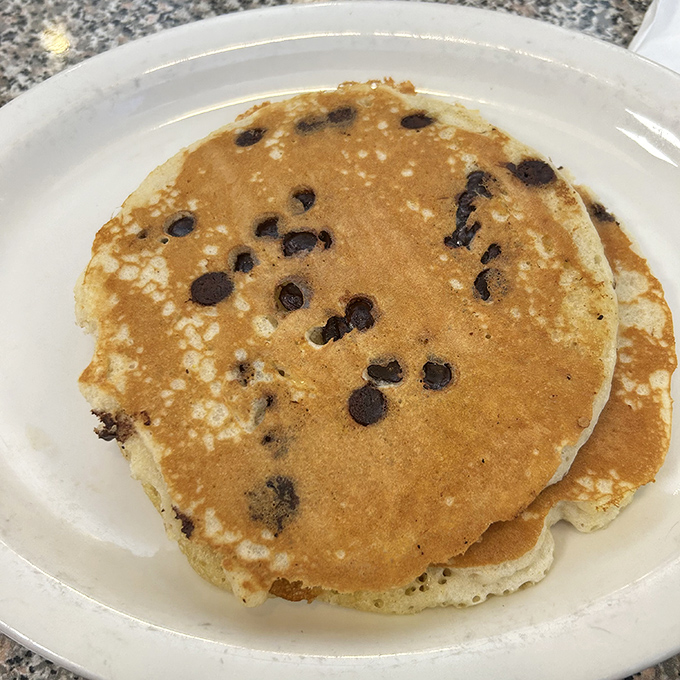 Chocolate chip pancakes that make you feel like you're getting away with something &ndash; dessert masquerading as breakfast never looked so good.
