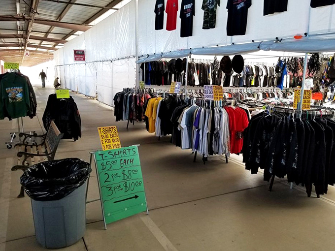 T-shirt alley stretches as far as the eye can see, with racks of casual wear priced to make bargain hunters do a happy dance.