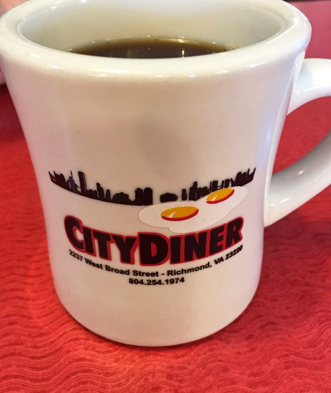 That iconic City Diner coffee mug&mdash;where the Richmond skyline meets two sunny-side-up eggs in a perfect marriage of local pride and breakfast symbolism.