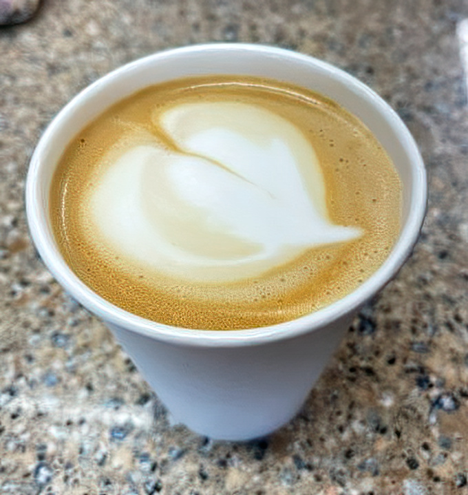 Latte art so pretty you almost don't want to drink it. Almost. The perfect companion to anything from the bakery case.