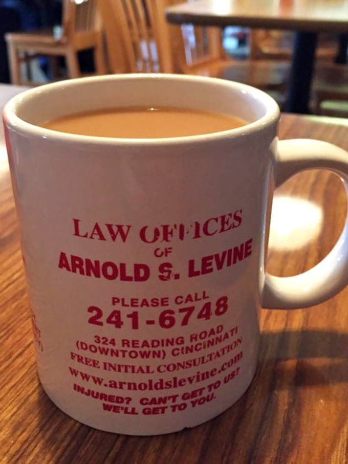 Even the coffee mugs tell stories at Brotherton's, where every sip comes with a side of local character.