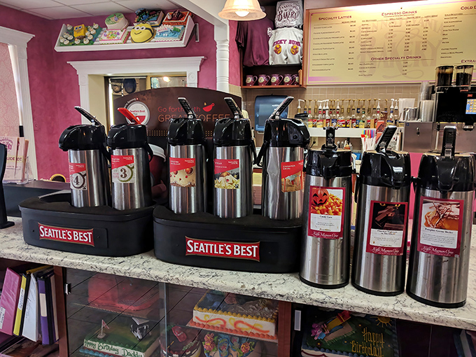 Coffee stations this organized should win awards&mdash;perfectly labeled carafes waiting to pair with whatever sweet indulgence you've selected.