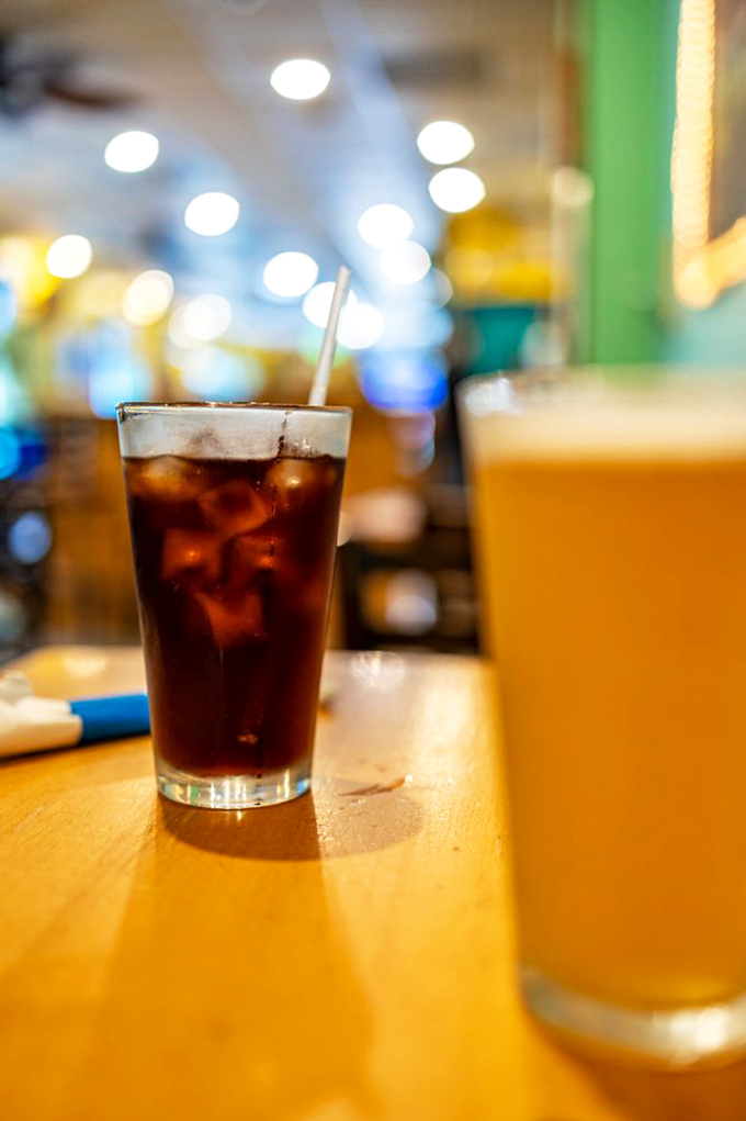Simple pleasures: ice-cold drinks waiting at a sun-dappled bar. Sometimes the perfect accompaniment to seafood is just something refreshingly straightforward.