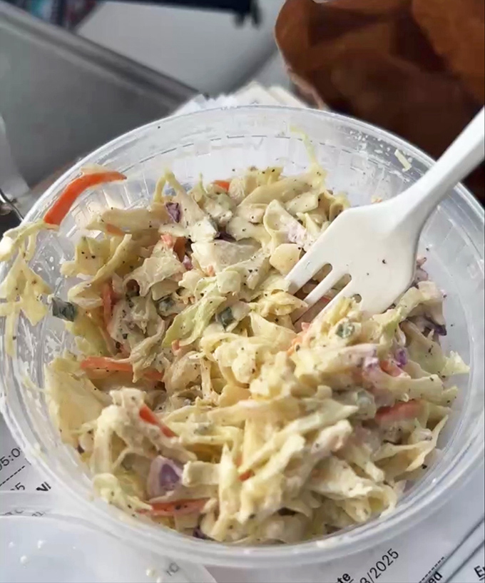 This isn't just coleslaw; it's the supporting actor that deserves its own award. Crisp, creamy, and the perfect counterpoint to a hearty sandwich.
