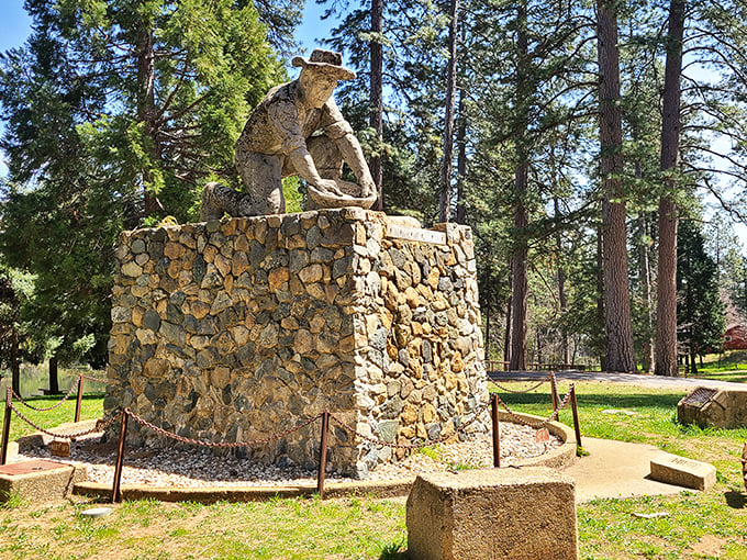 This gold miner statue commemorates the dreamers who came seeking fortune. Today's treasure hunters find affordable housing instead of gold nuggets.