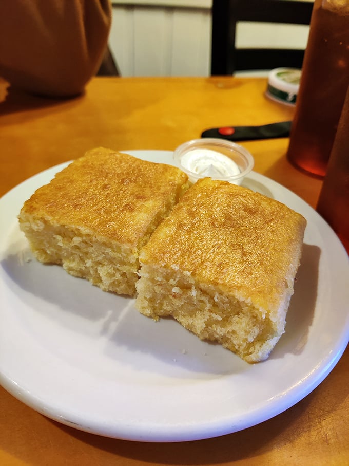 Cornbread so moist and golden it could make a Southerner weep with joy. Simple perfection that needs nothing but maybe a little butter.