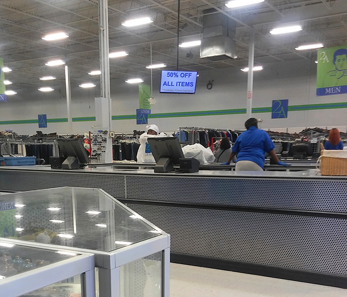 Checkout time: where treasure hunters complete their quests with 50% off everything. The thrill of the deal is palpable.