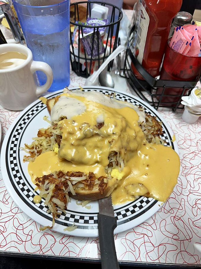 Yellow cheese sauce cascading over crispy hash browns and savory meats&mdash;Springfield's famous horseshoe sandwich isn't just a meal, it's an architectural achievement.