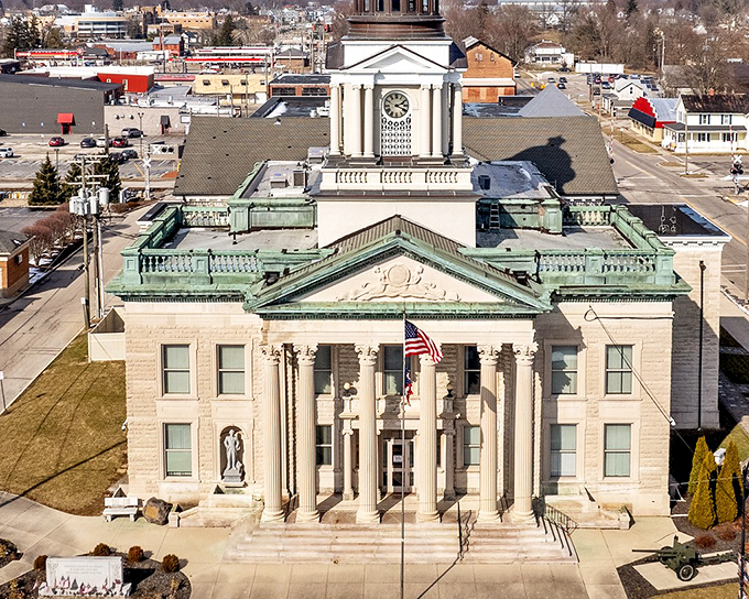 The Crawford County Courthouse stands proud as Bucyrus' crown jewel, its classical columns and clock tower keeping watch over the town since 1854.