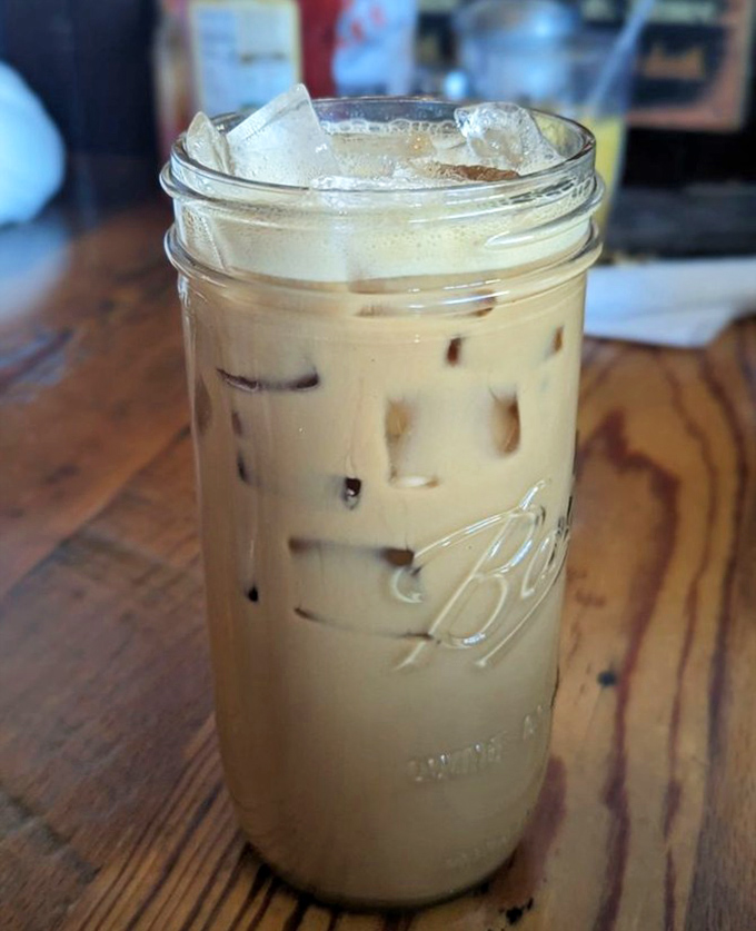 Their iced coffee comes served in a Mason jar, because in Texas, even your caffeine should feel like it came from grandma's kitchen.