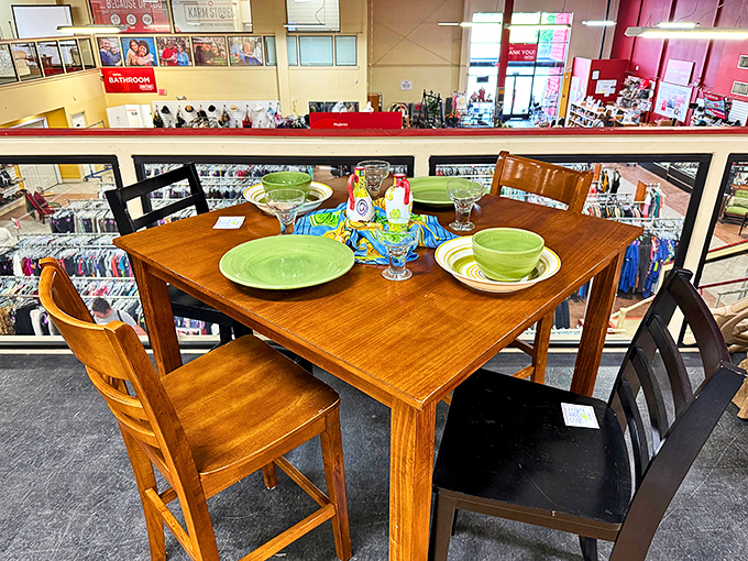 Mismatched chairs around a solid wood table&mdash;the perfect setting for family dinners where everyone's a little different but somehow belongs together.