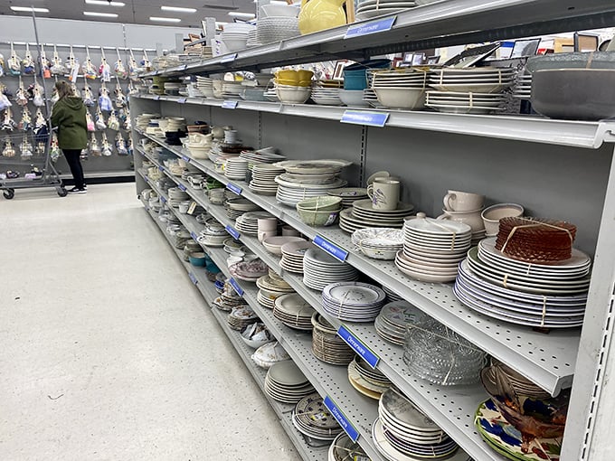 Dinnerware displays showcase enough plates to host Thanksgiving dinner for the entire state of Maryland.