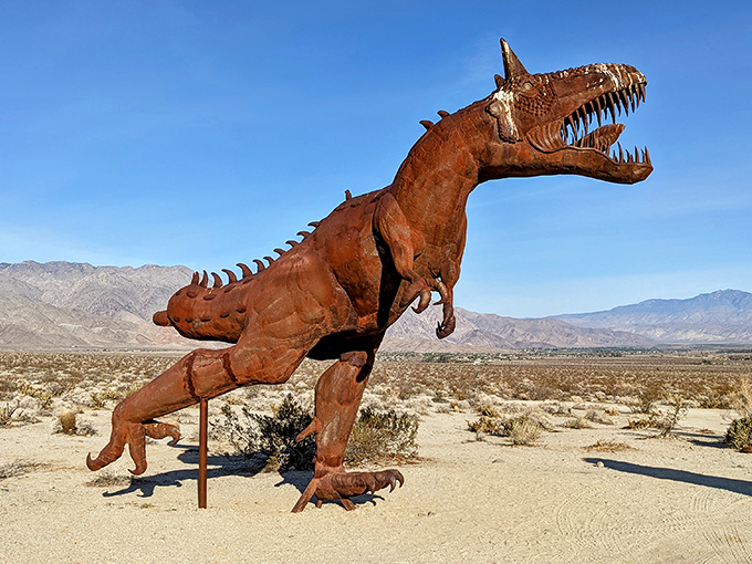 "I'm pretty sure this is where I parked my car." This fearsome dinosaur looks ready to reclaim its territory after a 65-million-year absence.