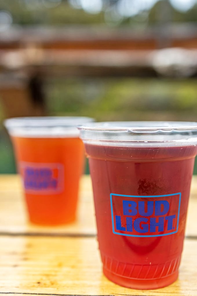 Cold beer in plastic cups—because sometimes life's greatest pleasures don't need fancy glassware. The perfect companion for seafood that just left the ocean.