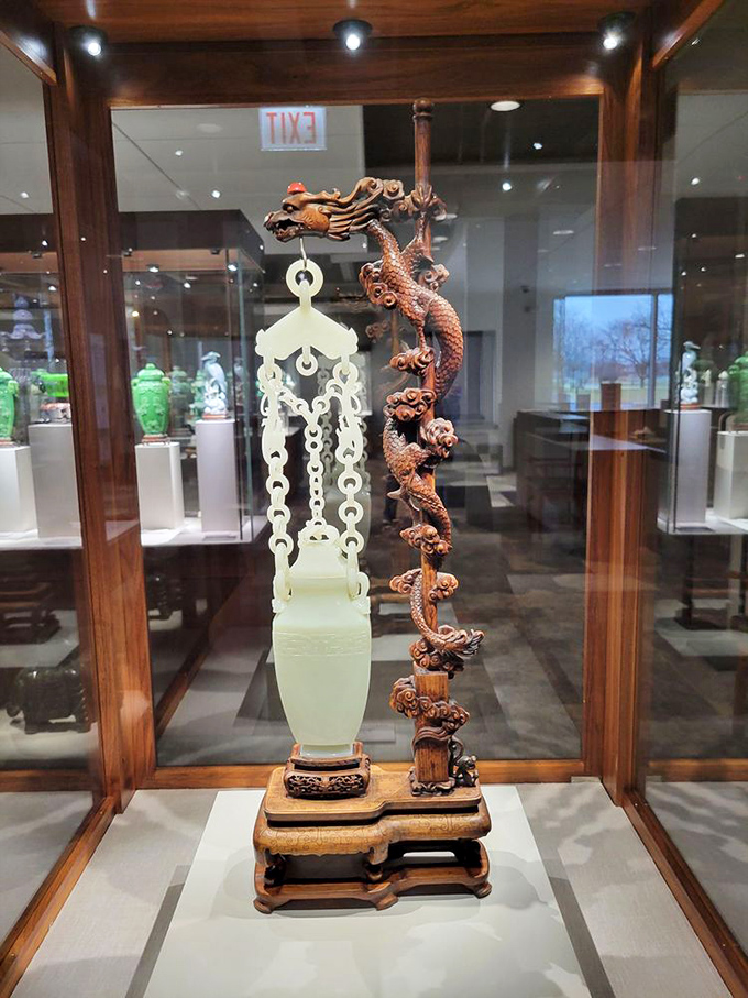 Dragons aren't just for fantasy novels&mdash;this intricately carved creature wraps around a delicate jade vessel in a display of craftsmanship that borders on magical.