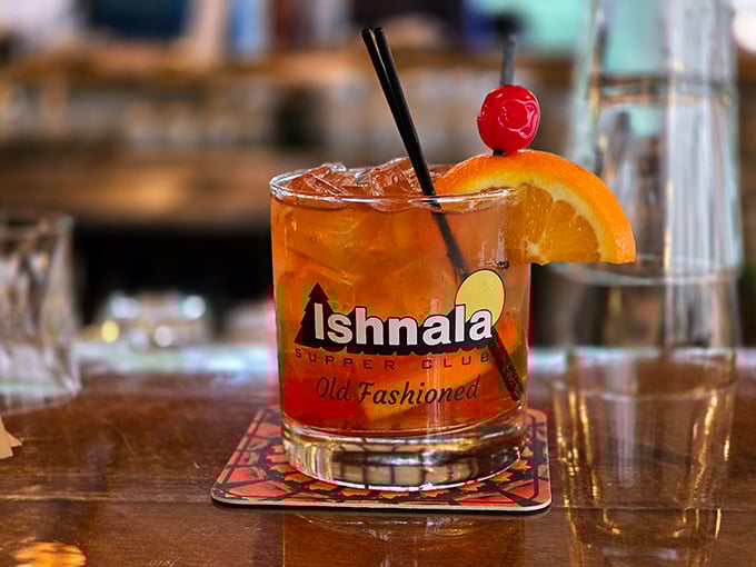 The Ishnala Old Fashioned: where brandy, bitters, and Wisconsin tradition mingle in a glass that's witnessed more celebrations than a wedding photographer.