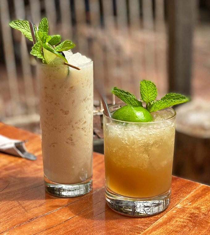 Craft cocktails garnished with fresh mint prove that attention to detail matters everywhere here. 