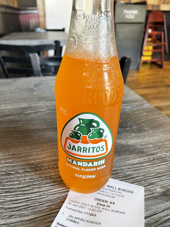 Nothing pairs better with burger perfection than a Mexican soda in glass. That Jarritos Mandarin is like sunshine in a bottle.