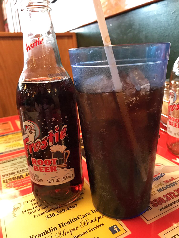 Frostie root beer in bottles proves some traditions deserve preservation alongside exceptional Italian cuisine.