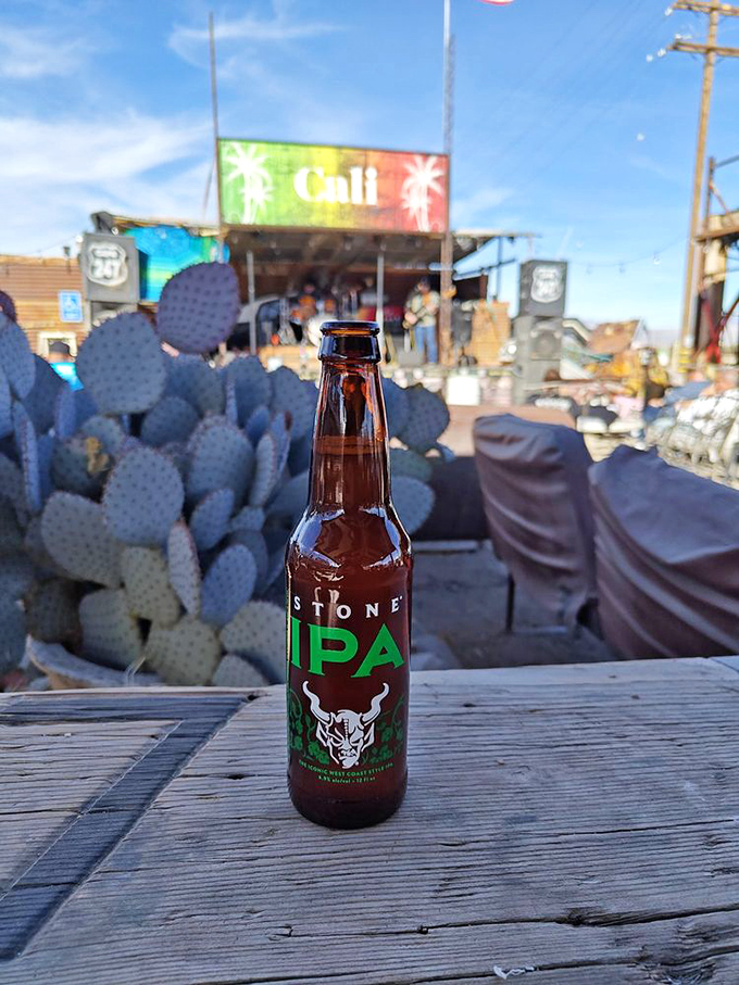 Desert wisdom: After a long drive through nowhere, a cold craft beer tastes twice as good against a backdrop of cacti.
