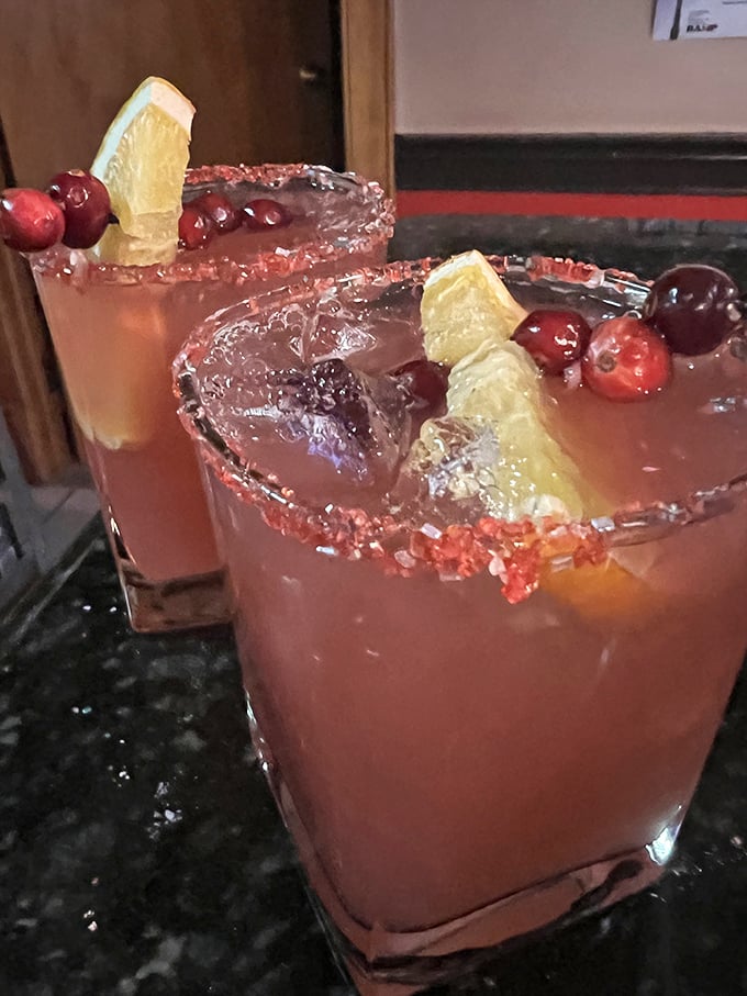 Cocktails garnished with fresh fruit and sporting rims that sparkle like jewelry – because sometimes your drink deserves to dress up too.