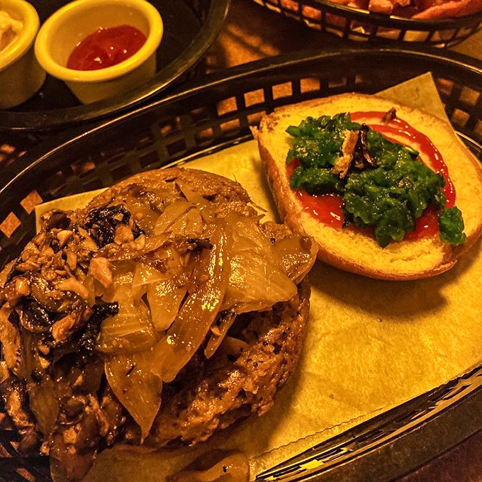 Vegetarians rejoice! These plant-based offerings with caramelized onions and vibrant toppings prove that meatless doesn't mean joyless at this hot dog haven.