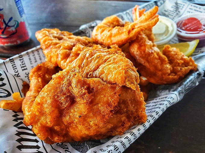 Fried to golden perfection, this fish and prawn combo is the seafood equivalent of winning the lottery&mdash;twice.