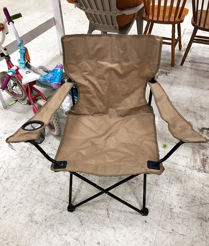 The humble folding chair: perfect for impromptu fishing trips, backyard barbecues, or just sitting somewhere you weren't before.