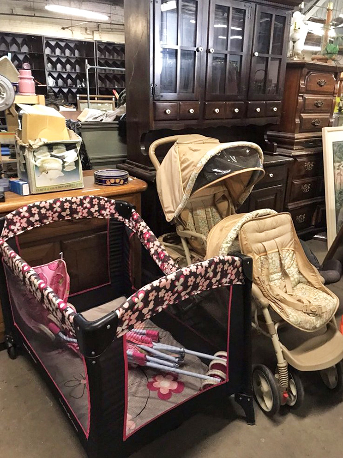 Baby gear galore! From floral playpens to vintage strollers, everything your grandkids need without breaking into their college fund.