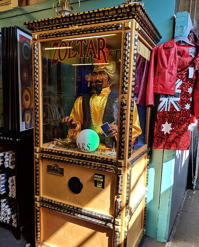 Meet Zoltar, the fortune-telling machine that's seen more fashion trends come and go than most style magazines. That sequined Union Jack dress isn't being subtle.