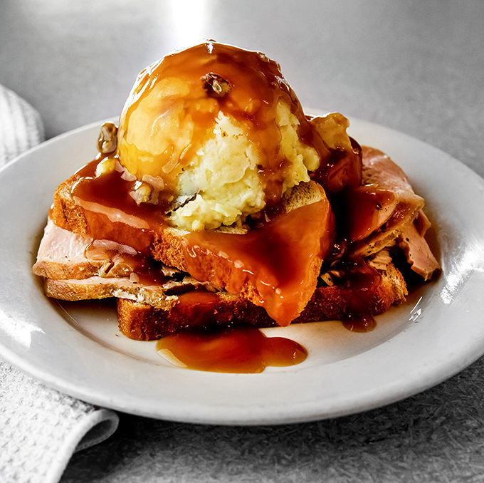 Breakfast or dessert? When faced with this glorious turkey Manhattan topped with ice cream and gravy, the answer is simply "Yes."